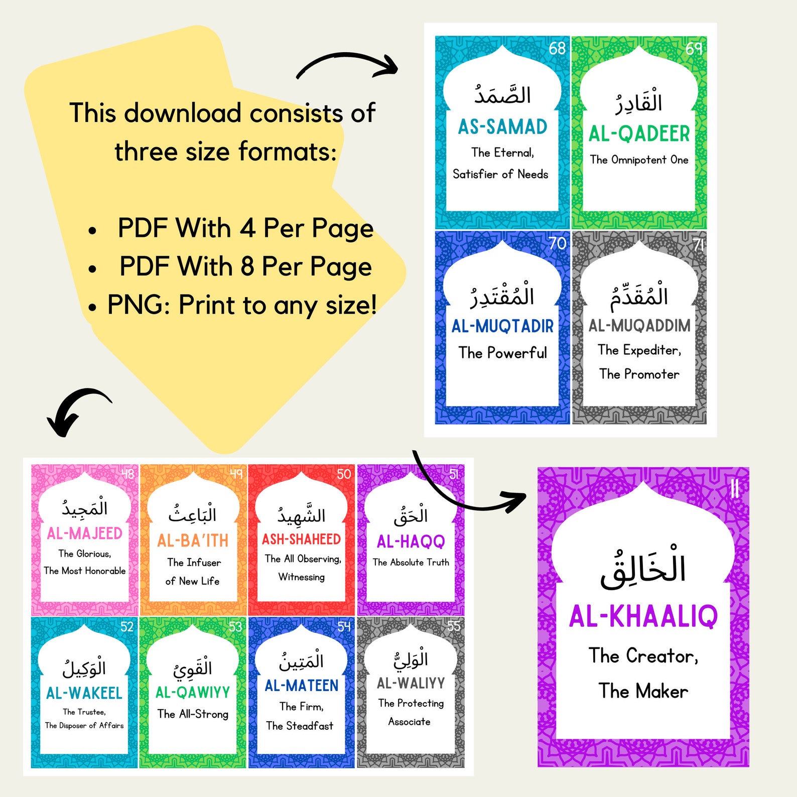 99 Names of Allah Islamic Art Quran Muslim Children Gift Printable ...