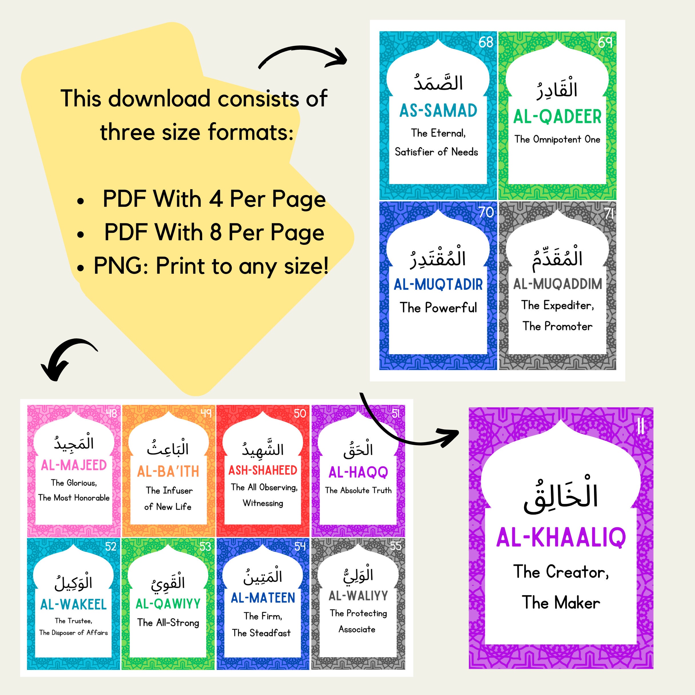 99 Names of Allah Islamic Art Quran Muslim Children Gift Printable ...
