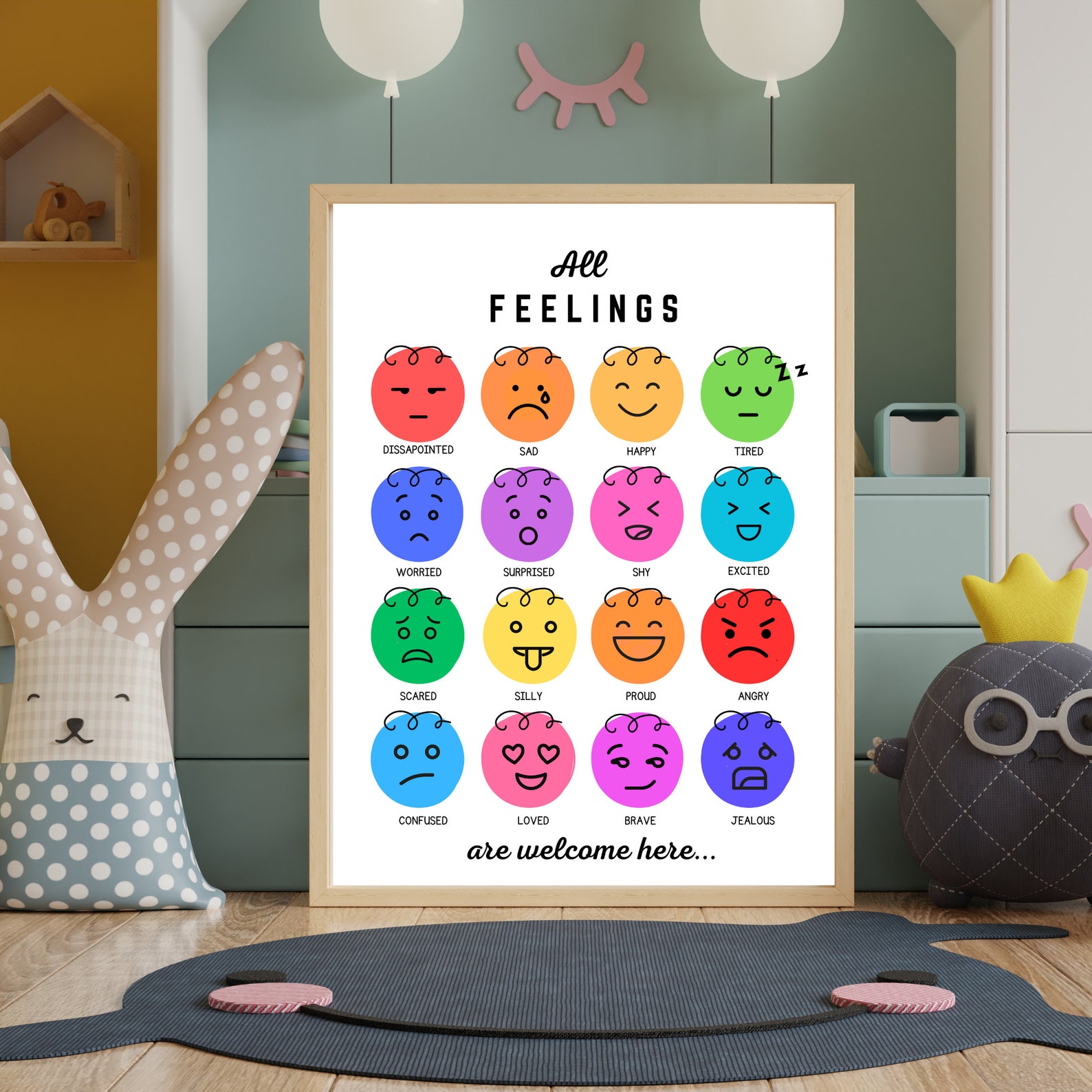 All Feelings Are Welcome Here Poster, Educational Wall Chart, Emotions ...