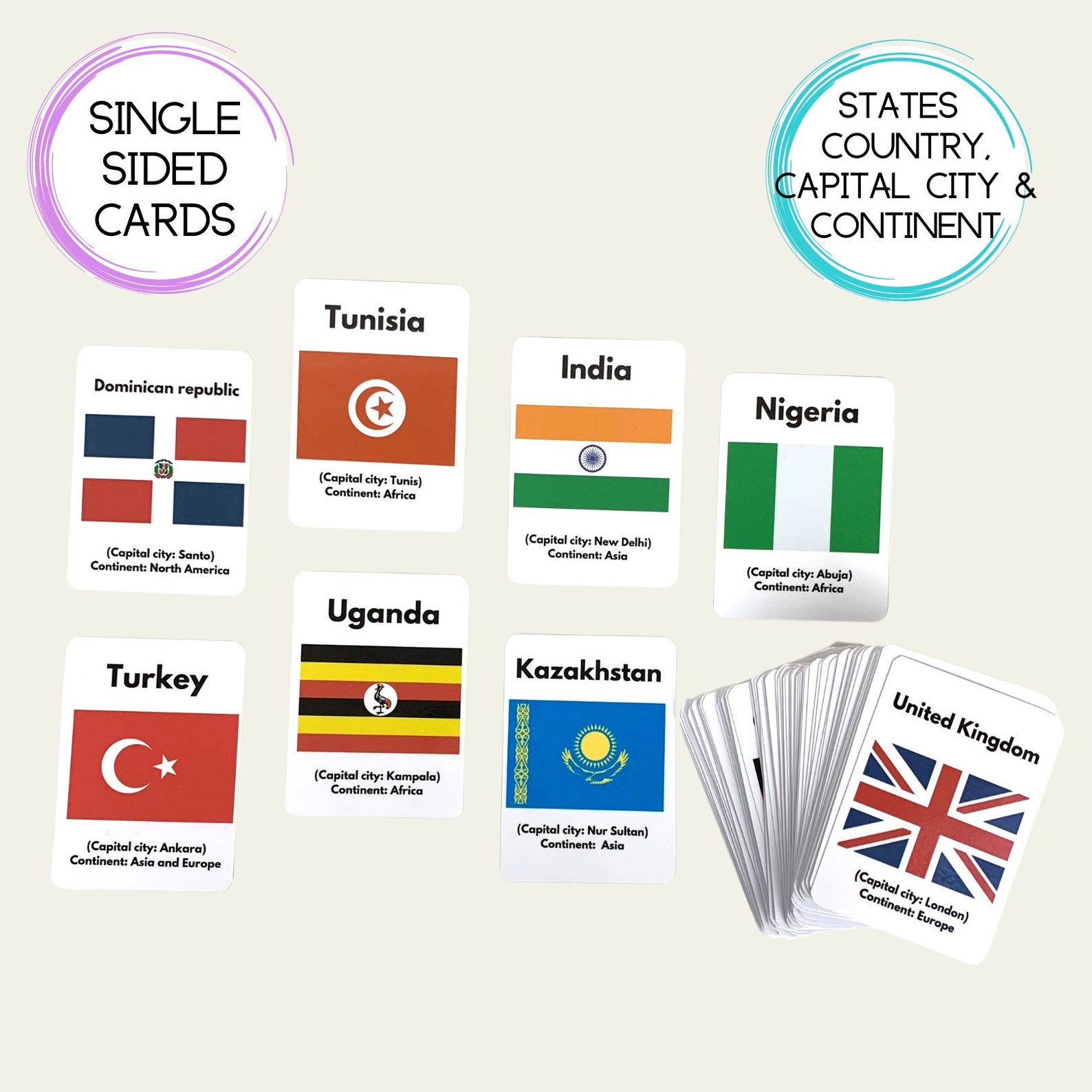 100 World Country Flags Flash Cards Instant Download Educational ...
