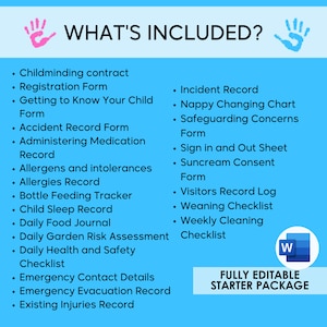 Daycare STARTER PACKAGE Childminder Paperwork, Forms, Risk Assessments ...