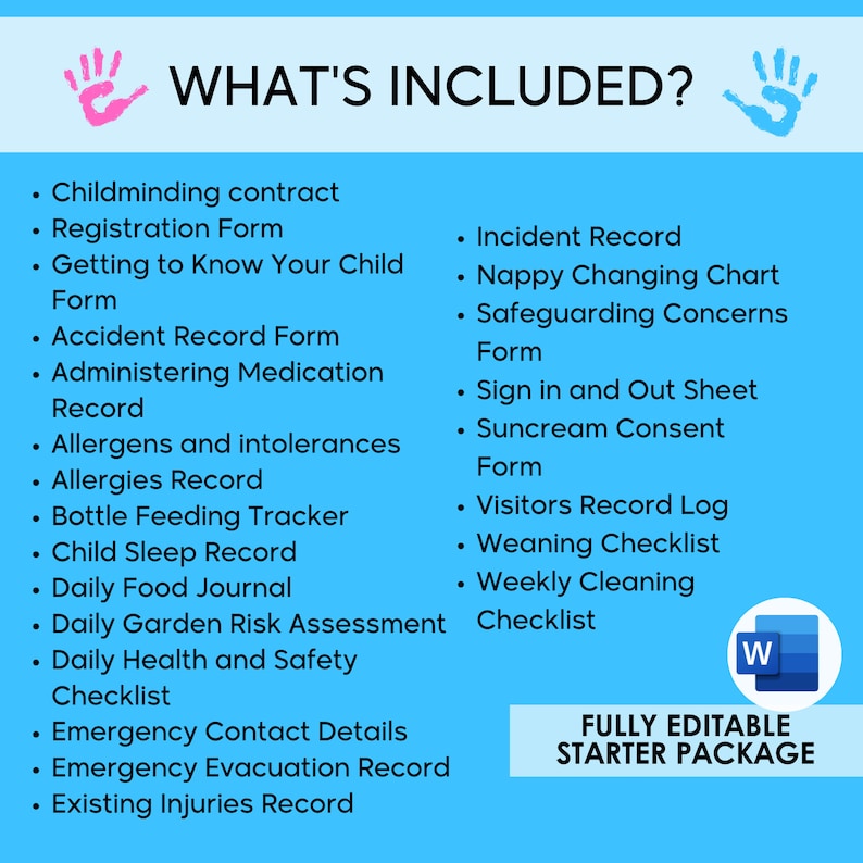 Daycare STARTER PACKAGE Childminder Paperwork, Forms, Risk Assessments ...