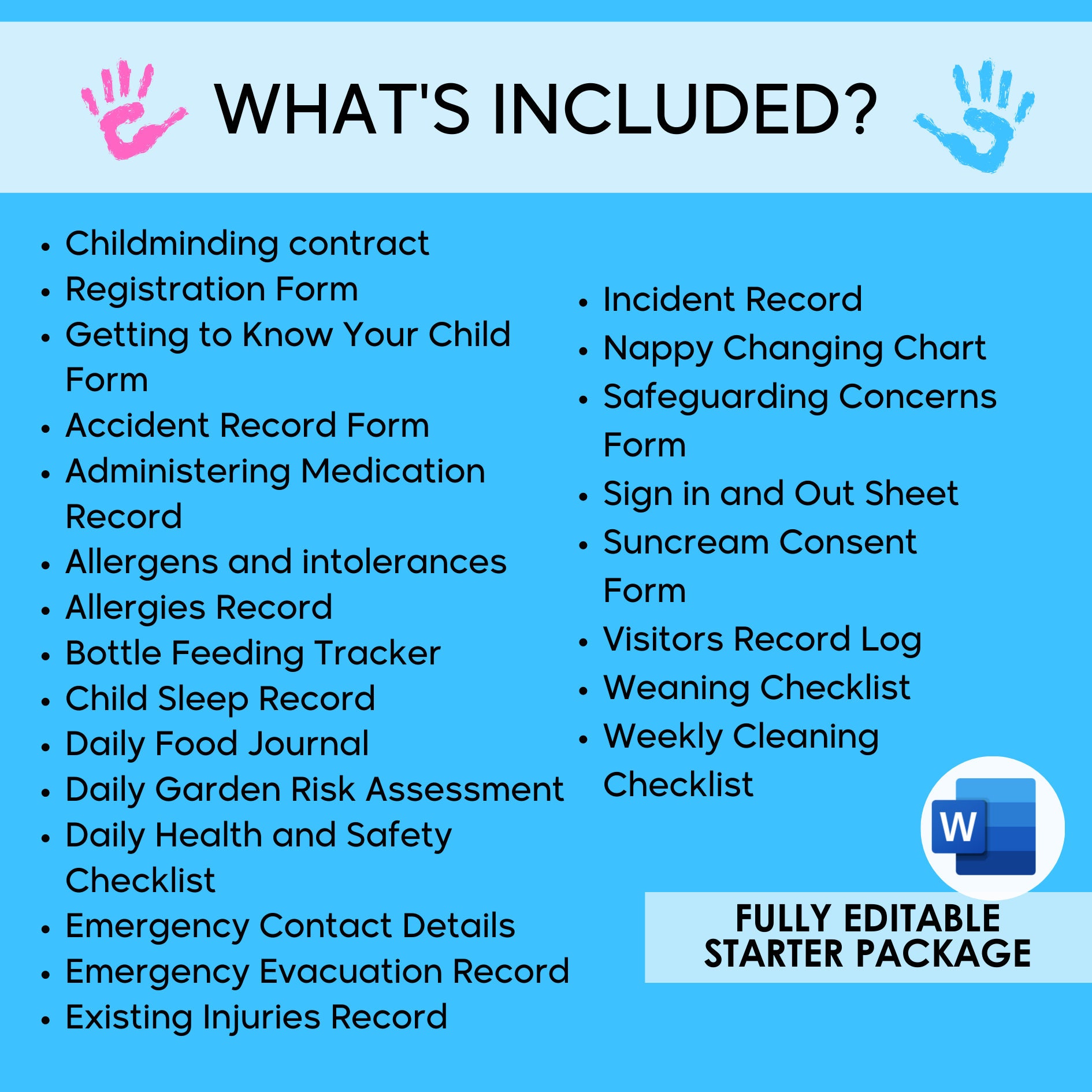 Daycare STARTER PACKAGE Childminder Paperwork, Forms, Risk Assessments ...