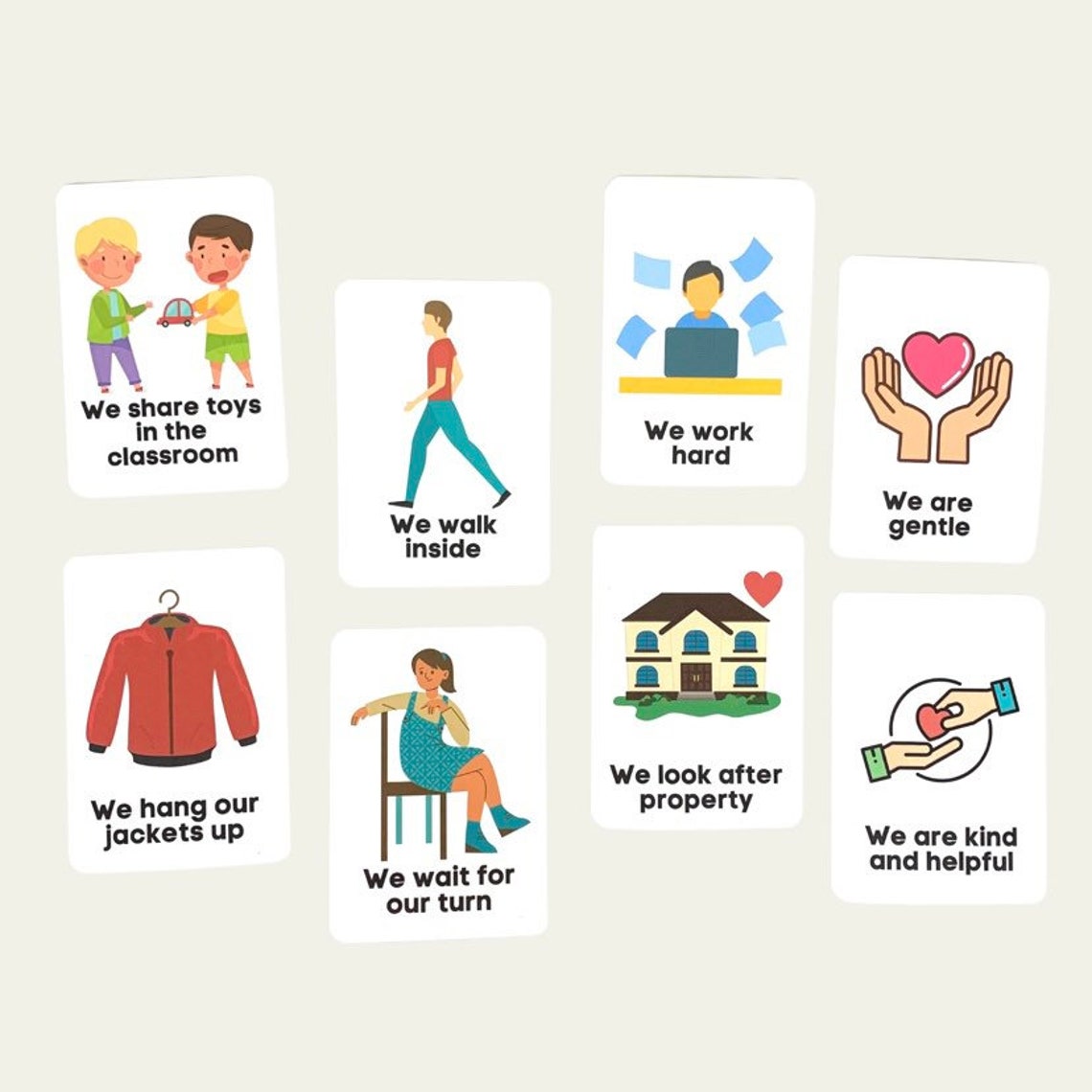 Class Room Golden Rules Home School Flash Cards Children Communication ...