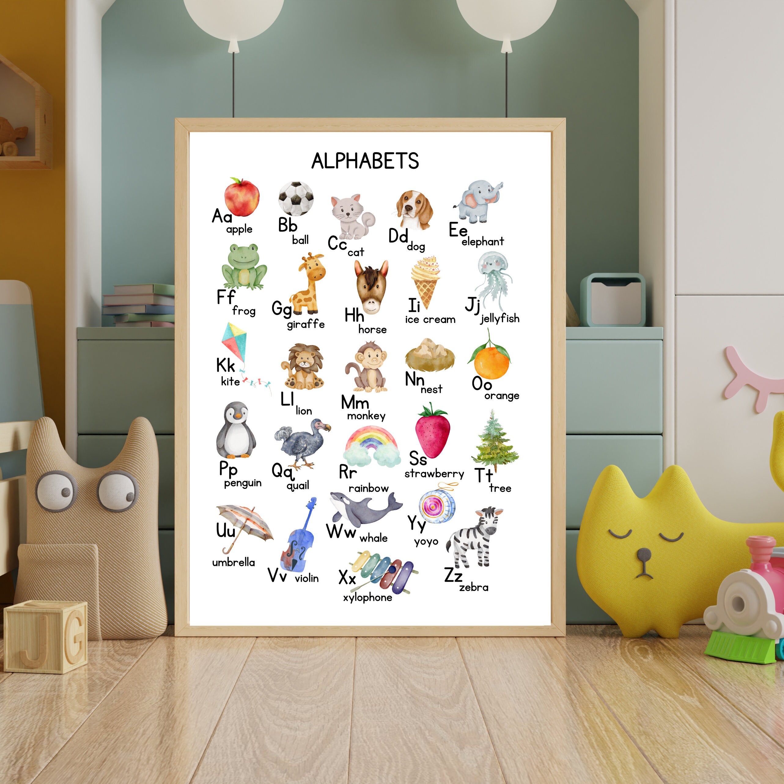 Alphabet Print, Alphabet Poster, Nursery Bedroom Playroom Alphabet ...