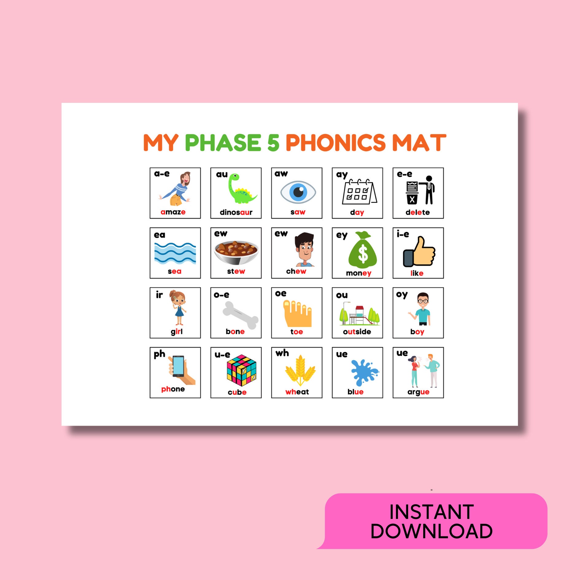 Phonics Sound Mat Printable First Words Preschool Alphabet Children ...