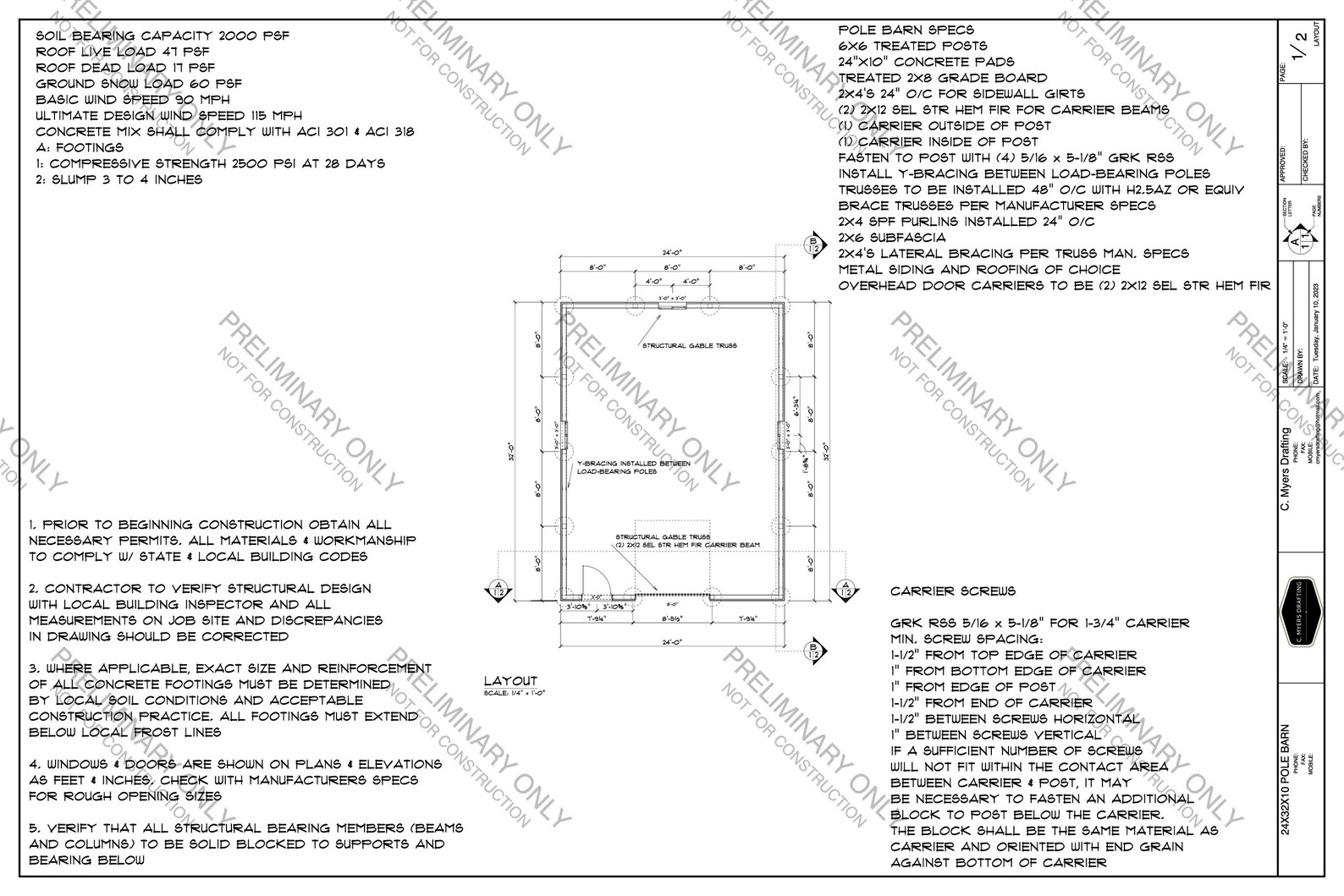 24x32 Pole Barn Plan - Etsy
