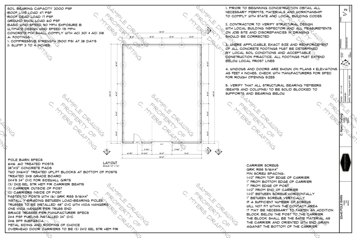 32x40 Pole Barn Plan - Etsy
