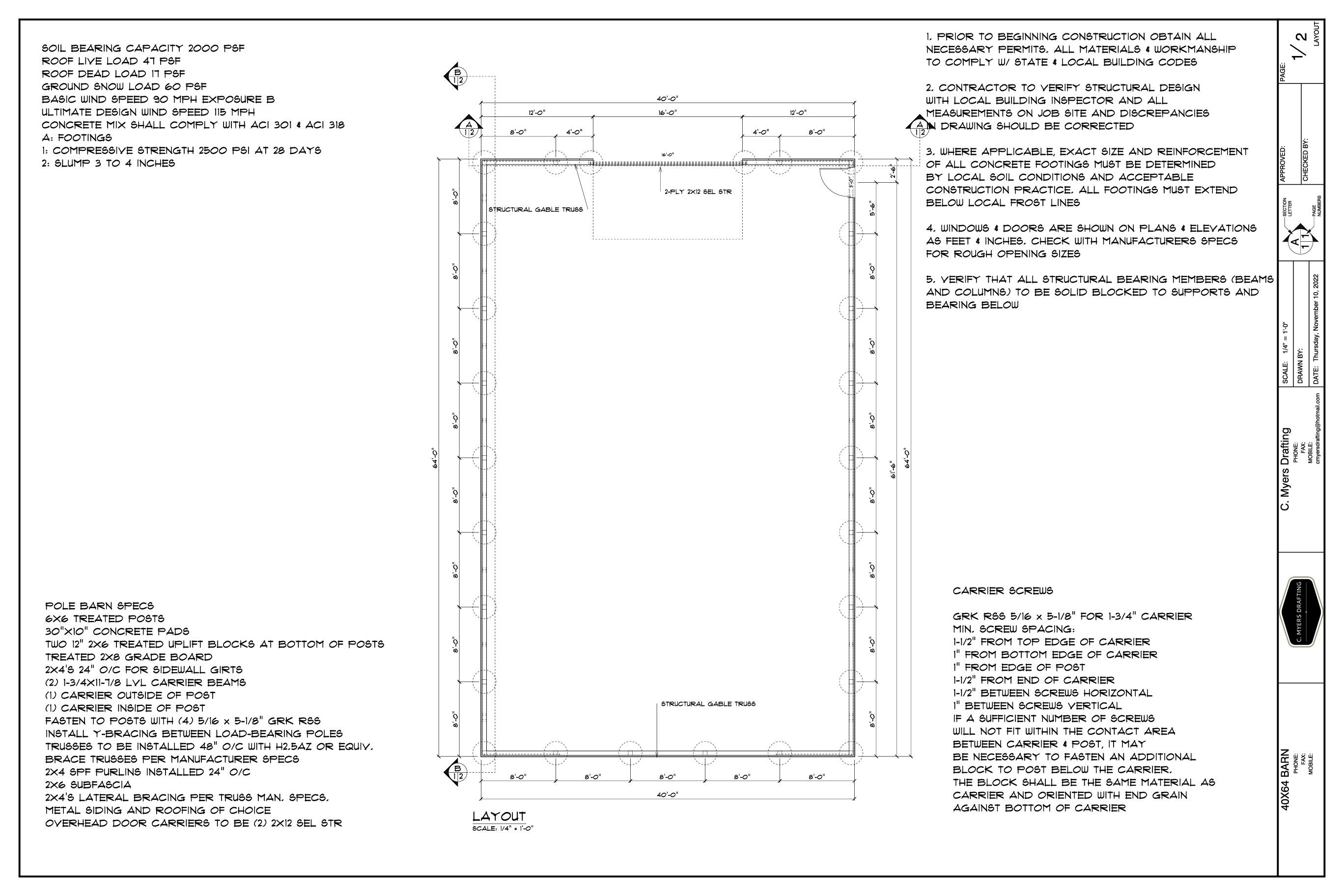 40x64 Pole Barn Plan - Etsy