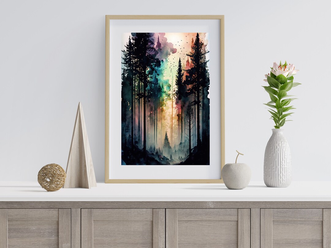 Beautiful Watercolor Forest Wall Art, Printable Wall Art, Water Color ...