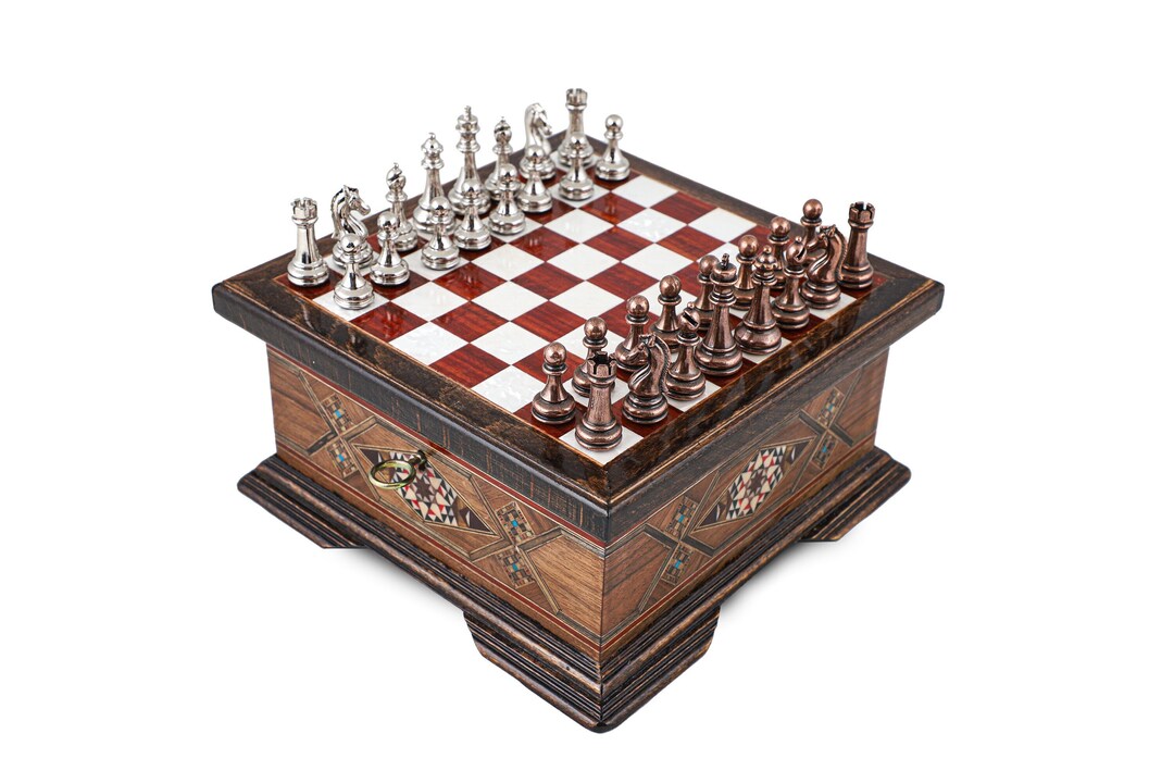 Personalized Wooden Chess Set With Key, Luxury Chess Box With Metal ...