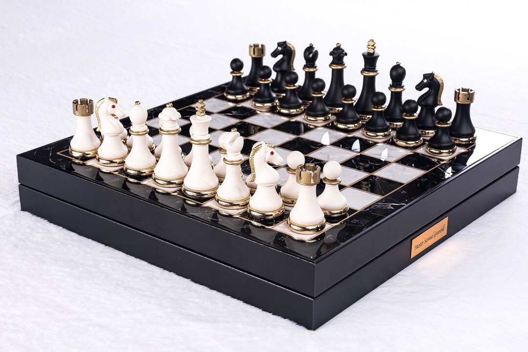 Personalized Faux Leather Chess Set With Unique Metal Chess Pieces ...