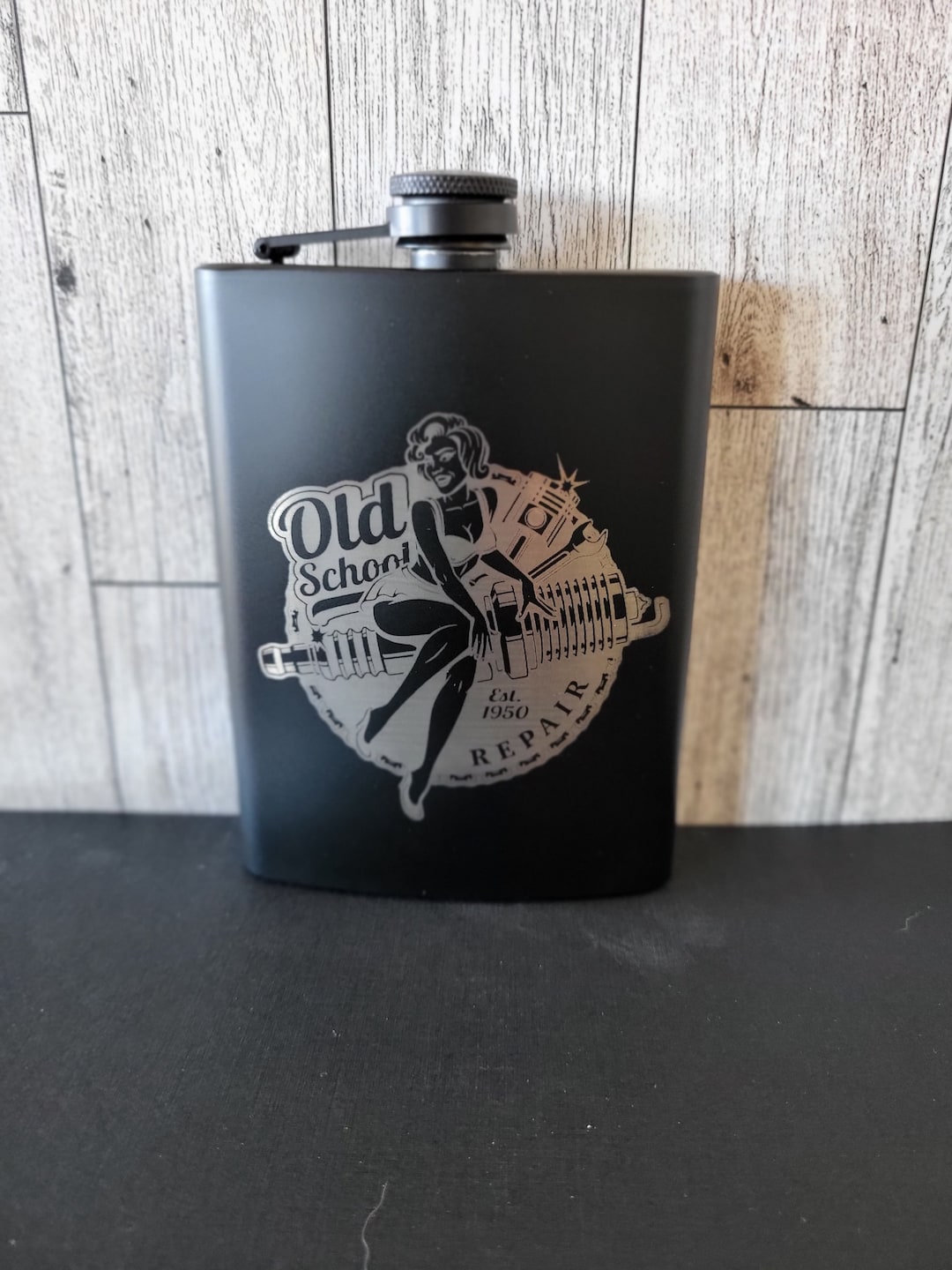Automotive Pin up Custom Engraved Flask - Etsy