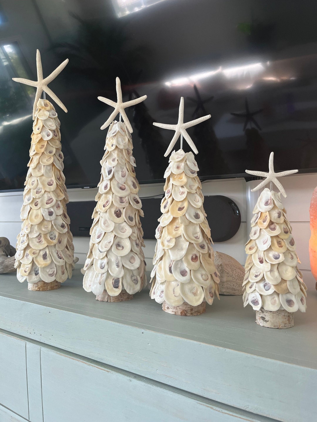 17" Oyster Shell Trees - Coastal Home Decor Shell Tree - Christmas ...