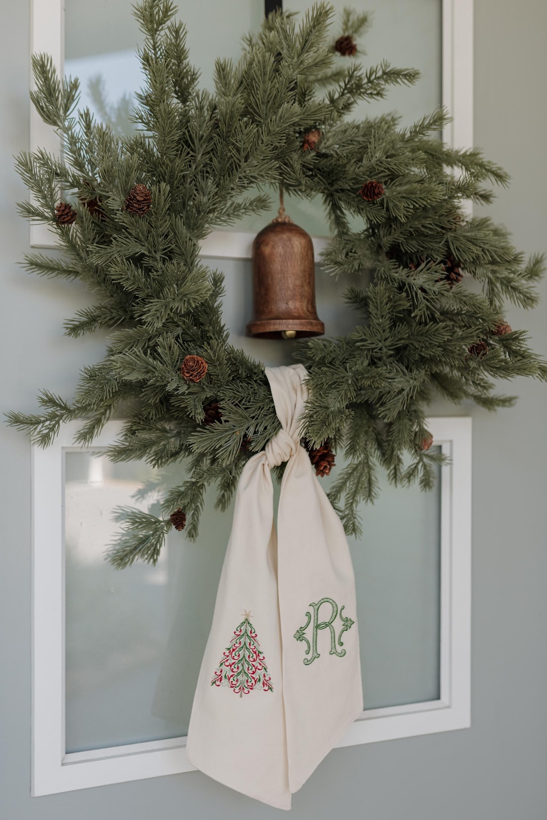 Personalized Embroidered Holiday Wreath Sash: Christmas Tree Door Decor ...