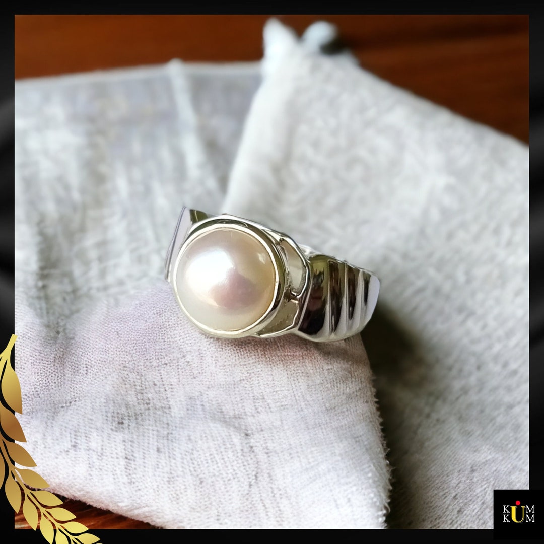 Mens Pearl Ring, 100% Natural Pearl Ring, 925 Sterling Silver Ring ...