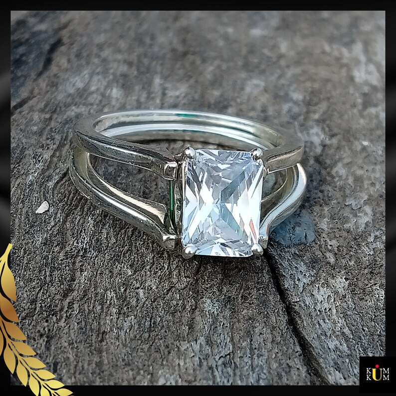 Reversible Ring, Flip Ring, Radiant Cut Engagement Ring, Emerald Ring ...