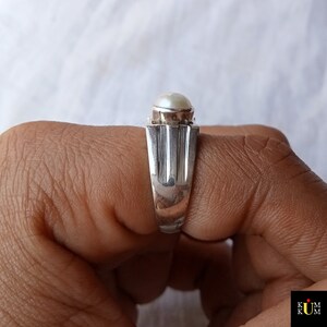 Round Pearl Mens Ring, Handmade Bezel Set 925 Silver - Etsy