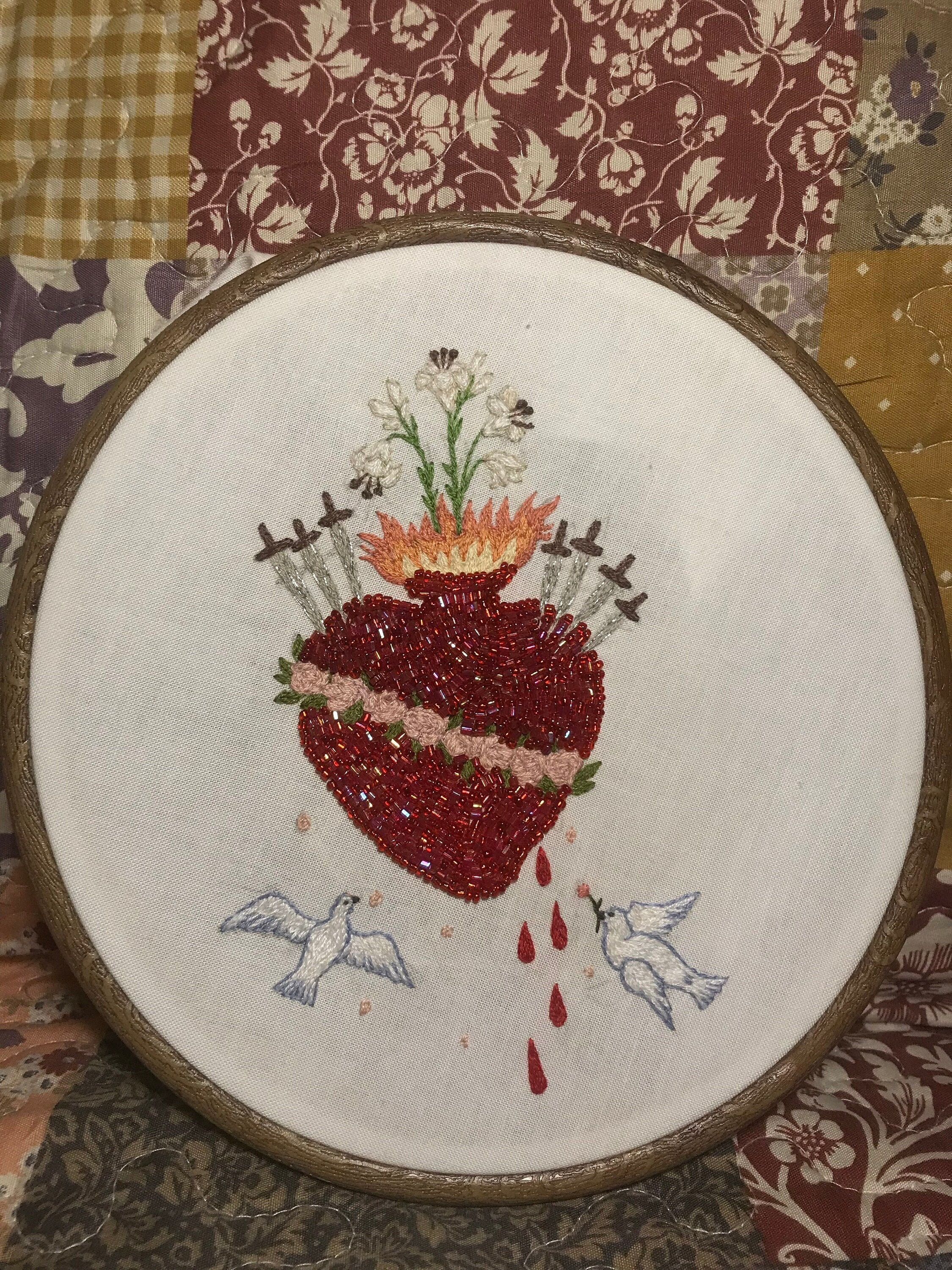 Burning Heart Bead Embroidery Hoop - Etsy