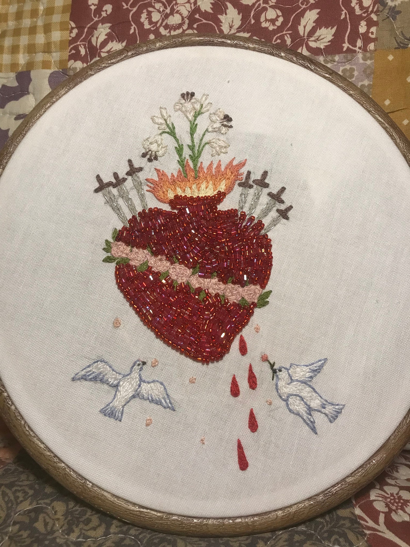 Burning Heart Bead Embroidery Hoop - Etsy