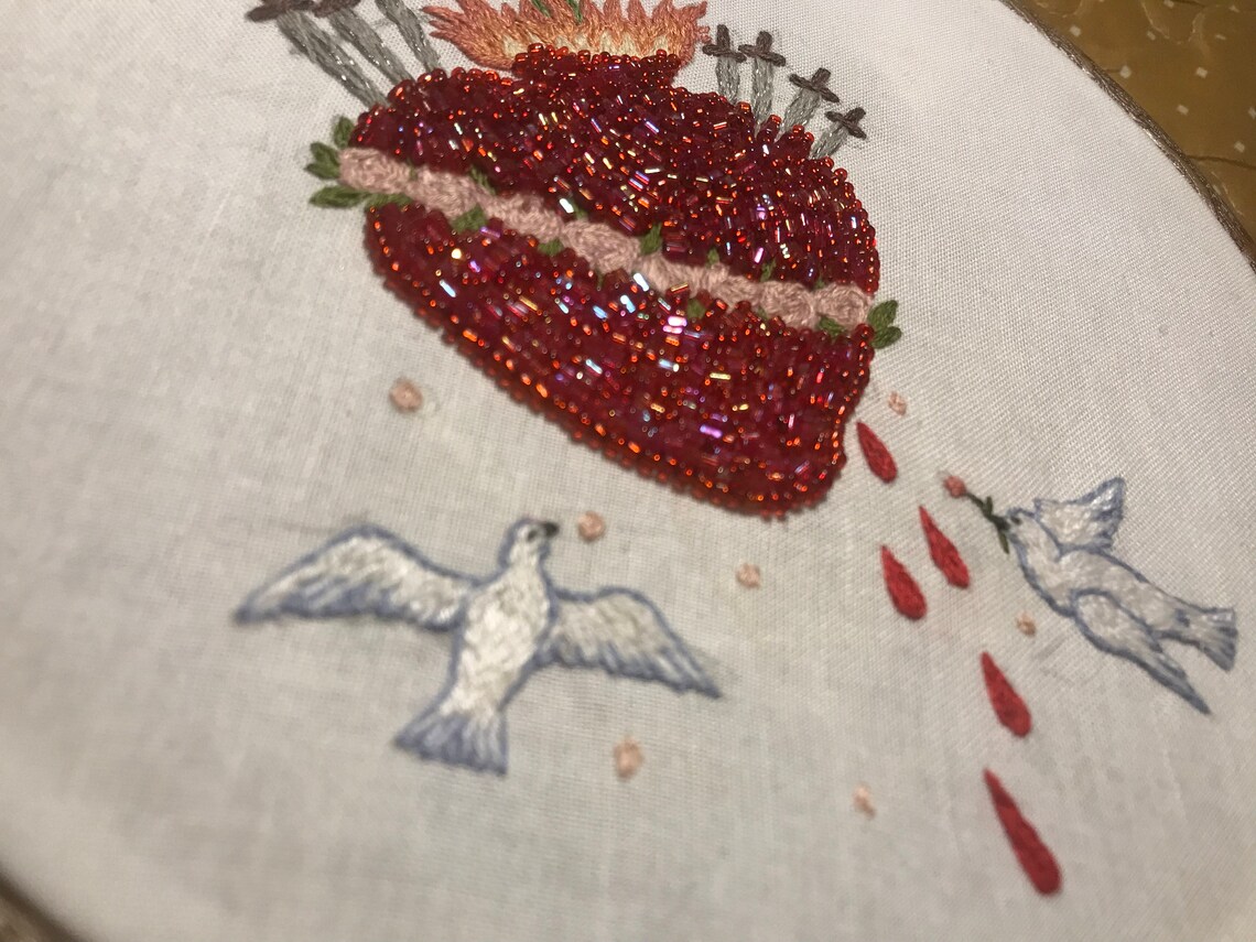 Burning Heart Bead Embroidery Hoop - Etsy