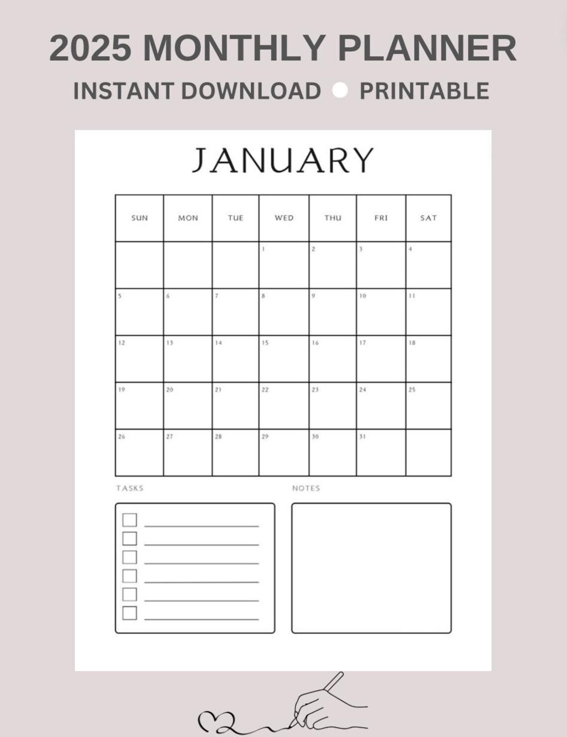 2025 Dated Calendar, PDF Instant Download, Minimalist - Etsy