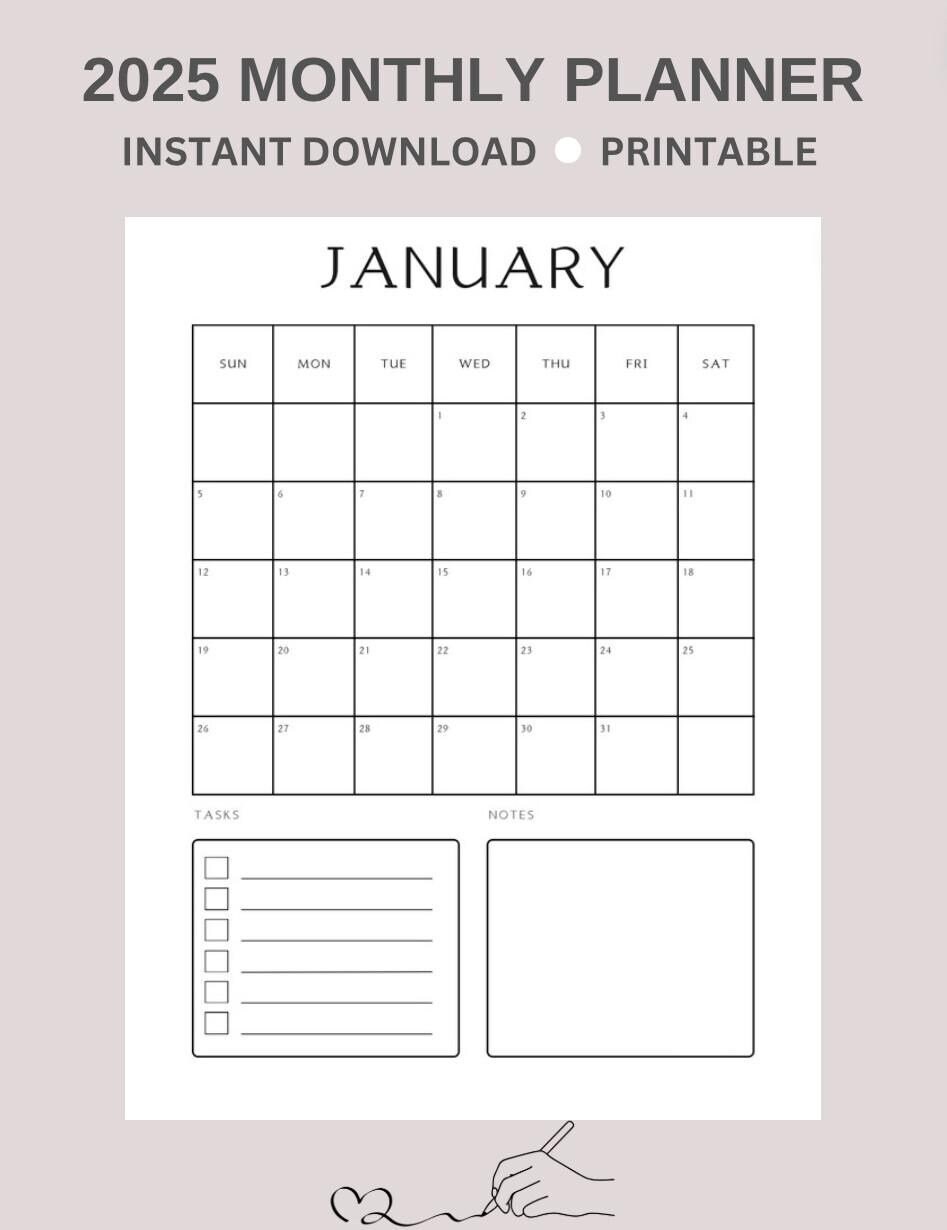 2025 Dated Calendar, PDF Instant Download, Minimalist - Etsy