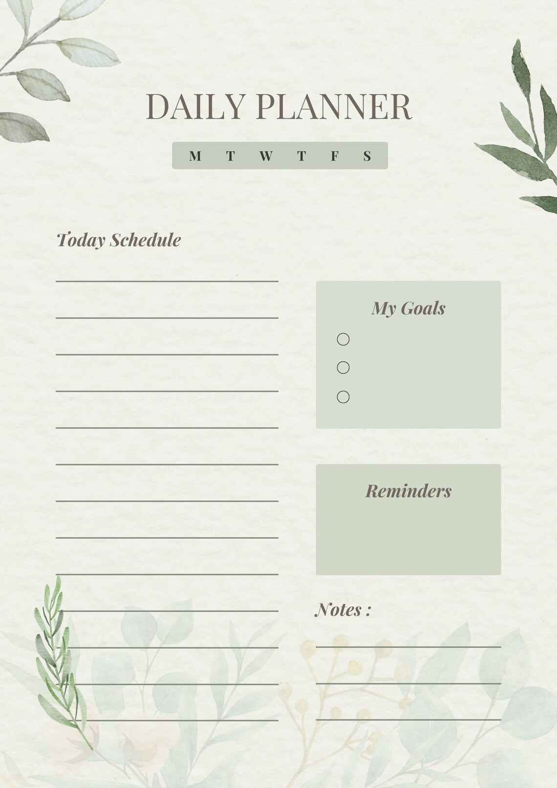 Mint Green Leaf Watercolor Daily Planner - Etsy
