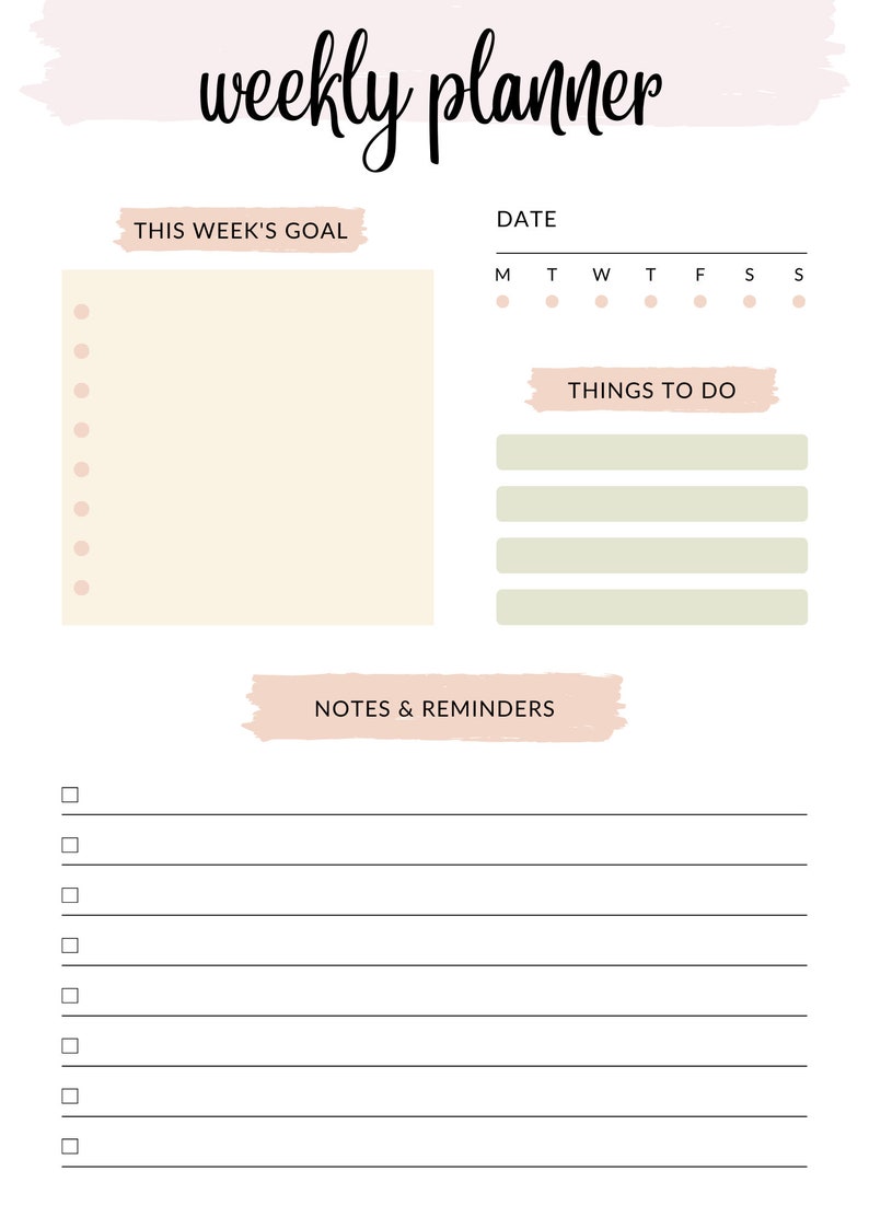 Elegant Weekly Planner Sheet - Etsy