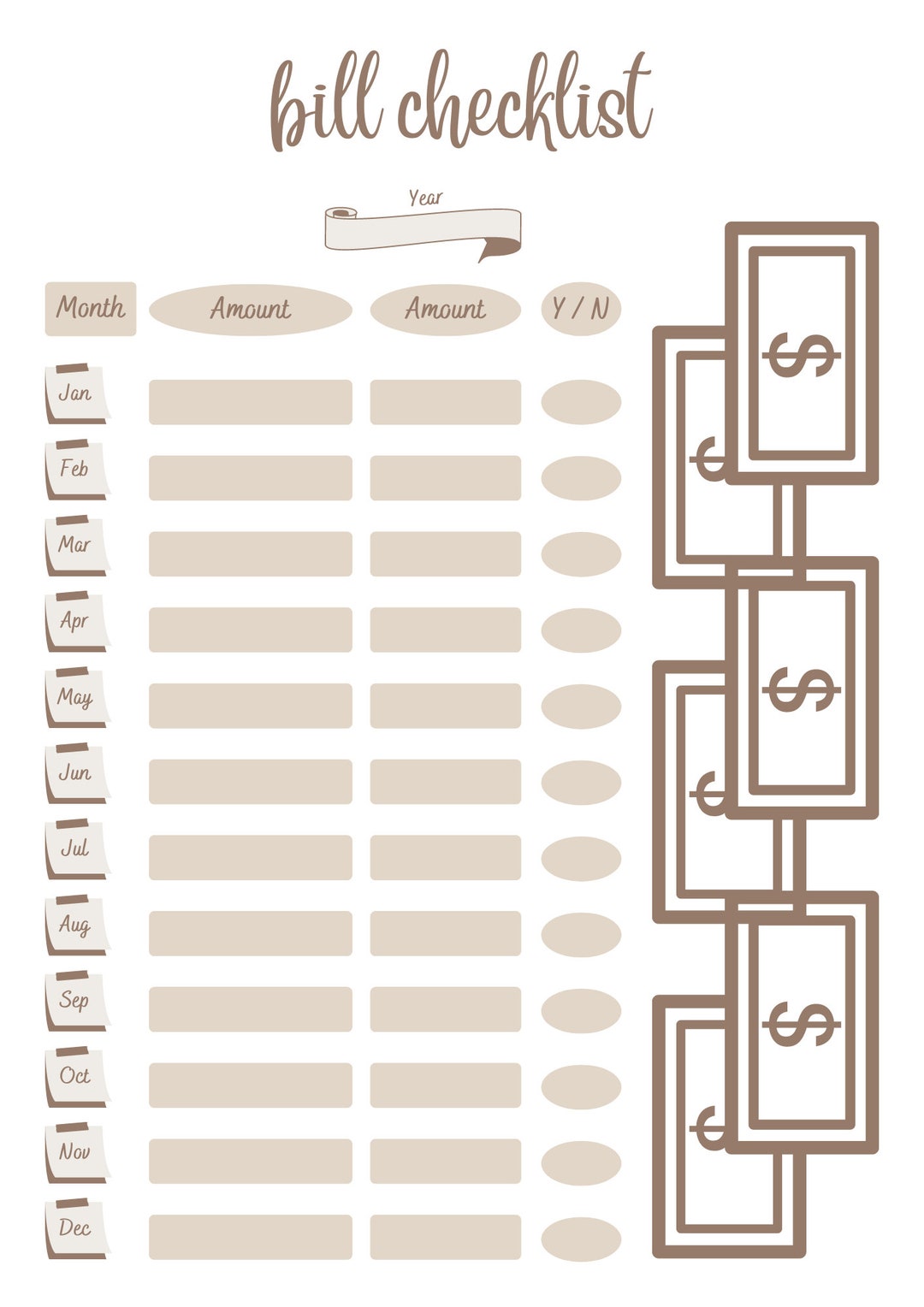 Yearly Bill Checklist - Etsy
