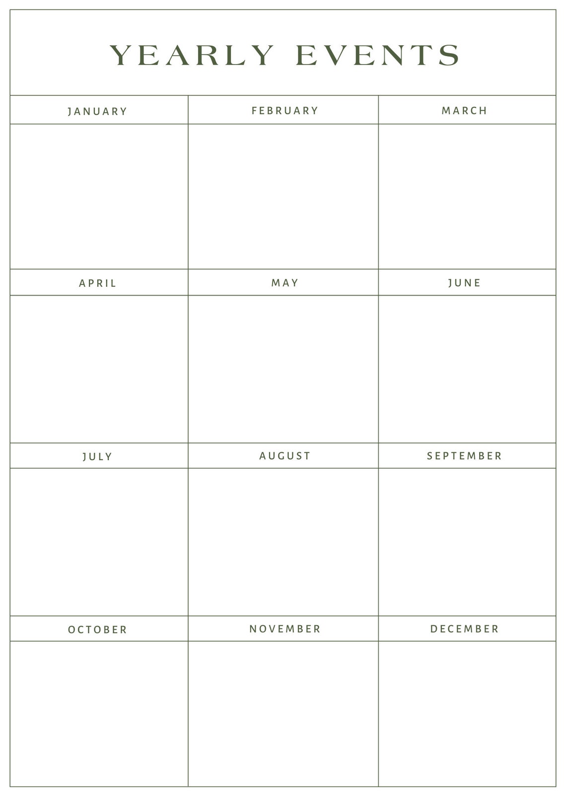 Elegant Yearly Events Calendar Planner - Etsy