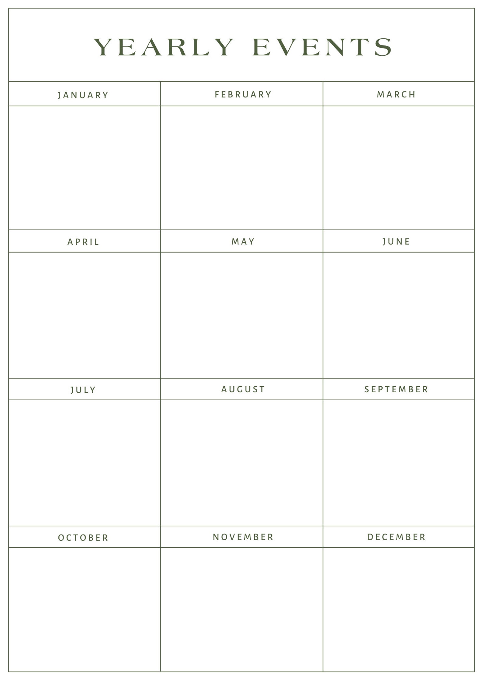 Elegant Yearly Events Calendar Planner - Etsy