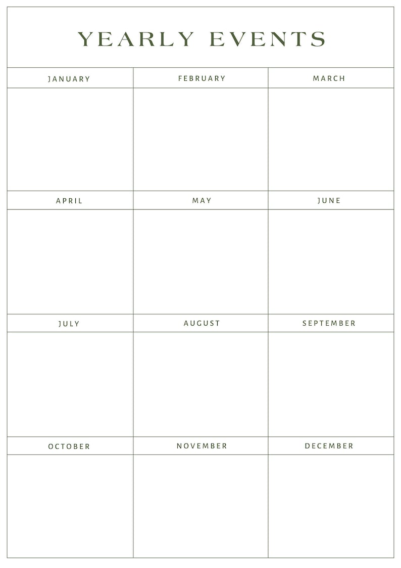 Elegant Yearly Events Calendar Planner - Etsy