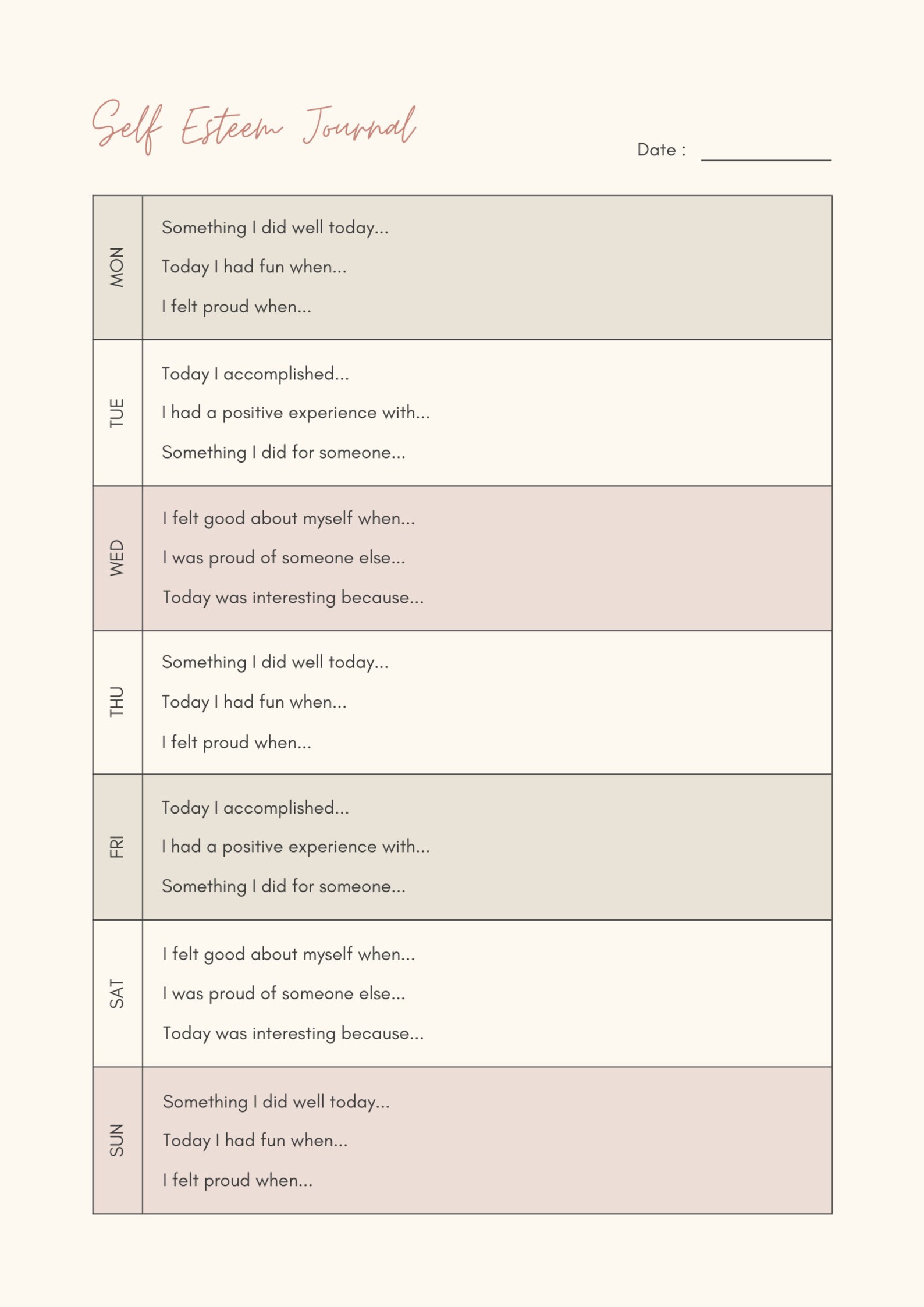 Simple Self Esteem Weekly Journal Planner - Etsy