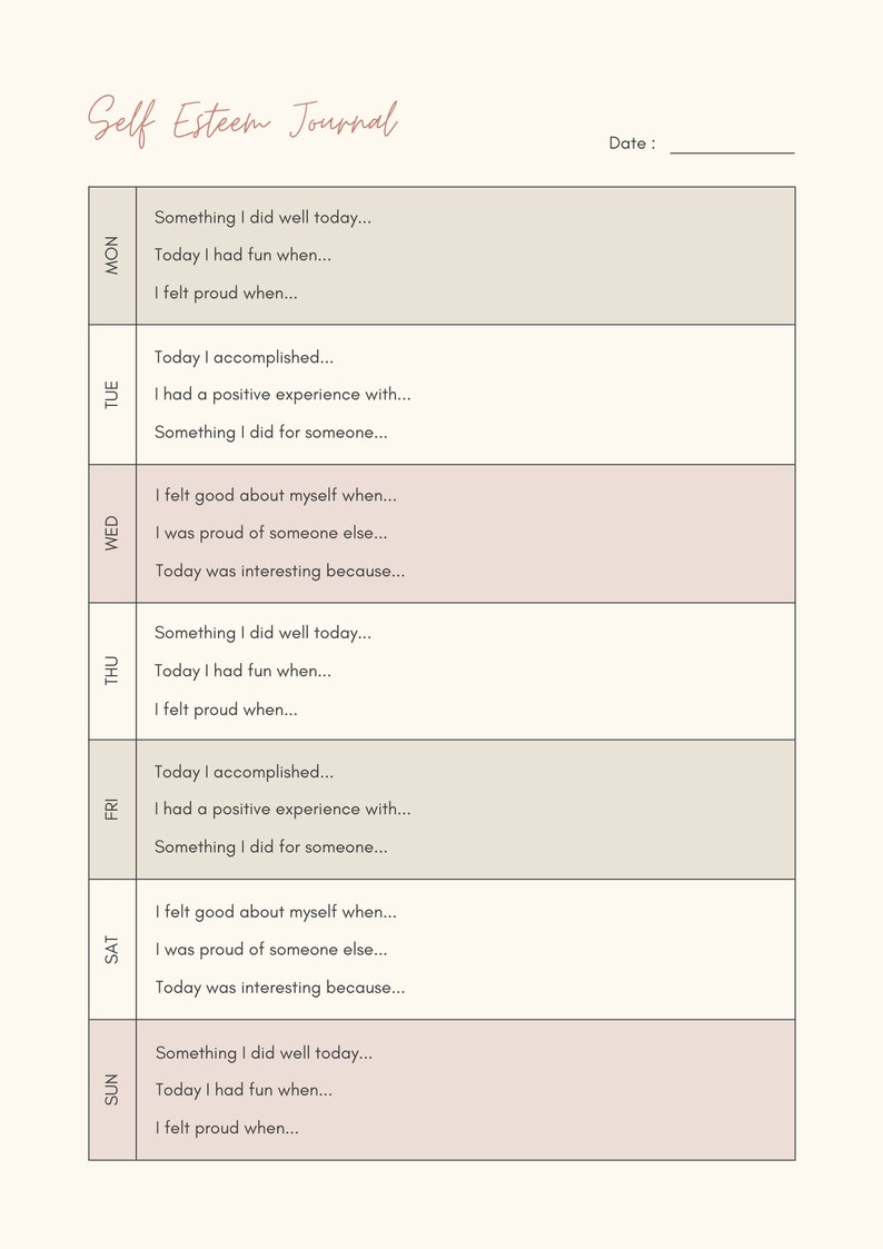 Simple Self Esteem Weekly Journal Planner - Etsy