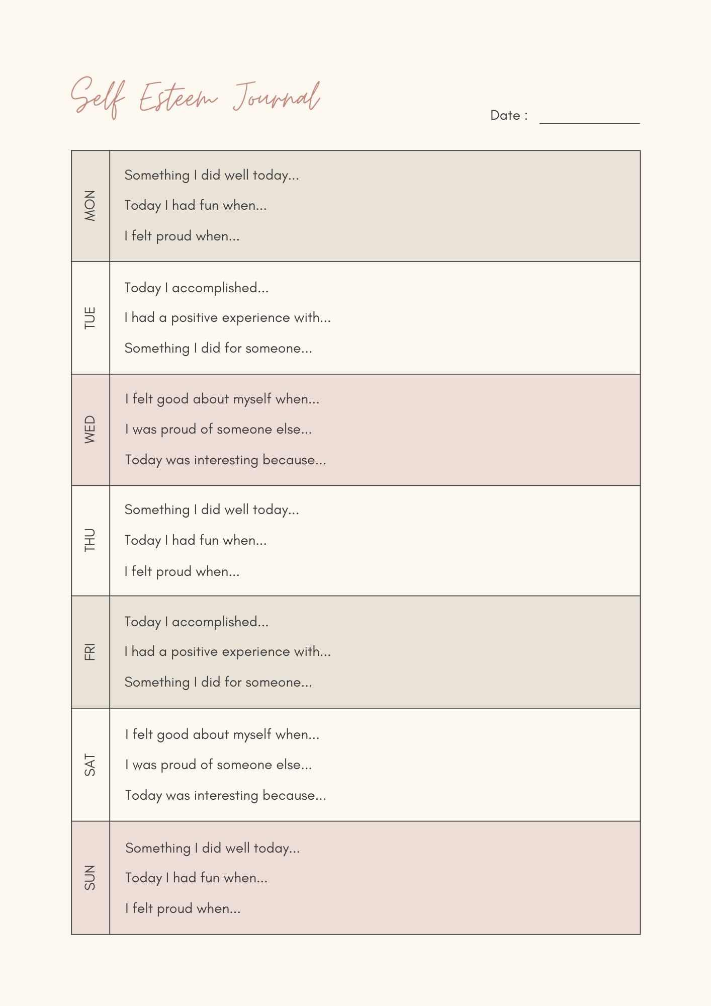 Simple Self Esteem Weekly Journal Planner - Etsy