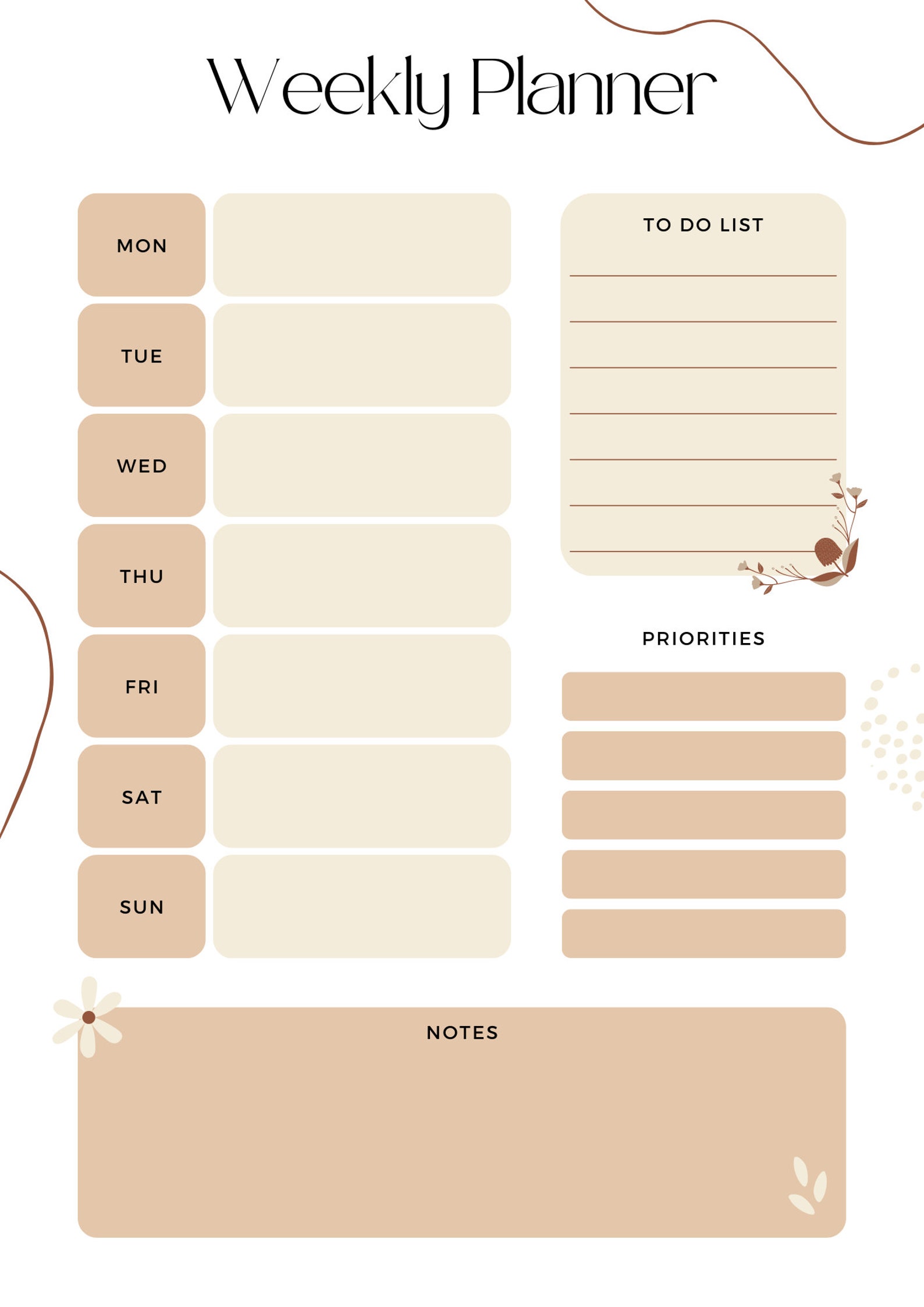 Brown Clean and Elegant Weekly Planner - Etsy