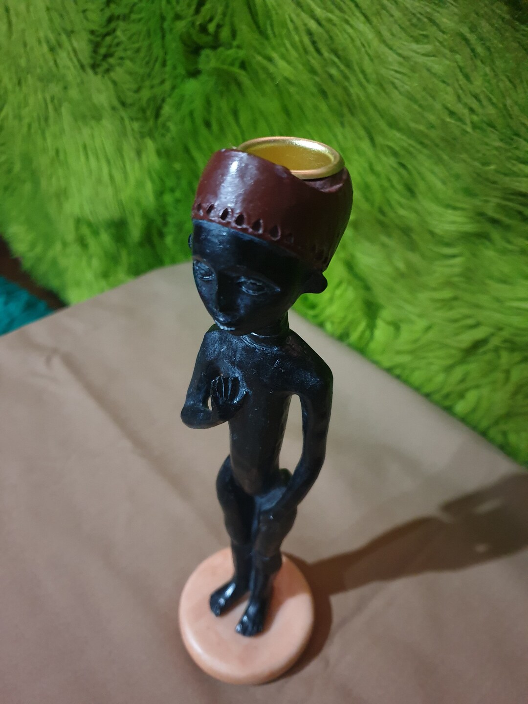 Vintage African Figurine Candlestick Wooden Statue Antique Sculpture ...
