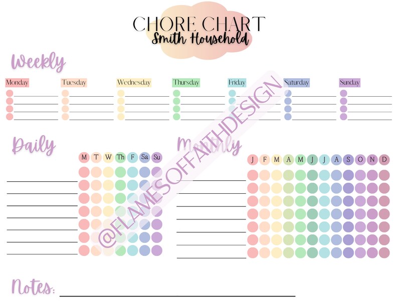 Household Chore Chart for Children, Rainbow Customizable Canva Cleaning ...