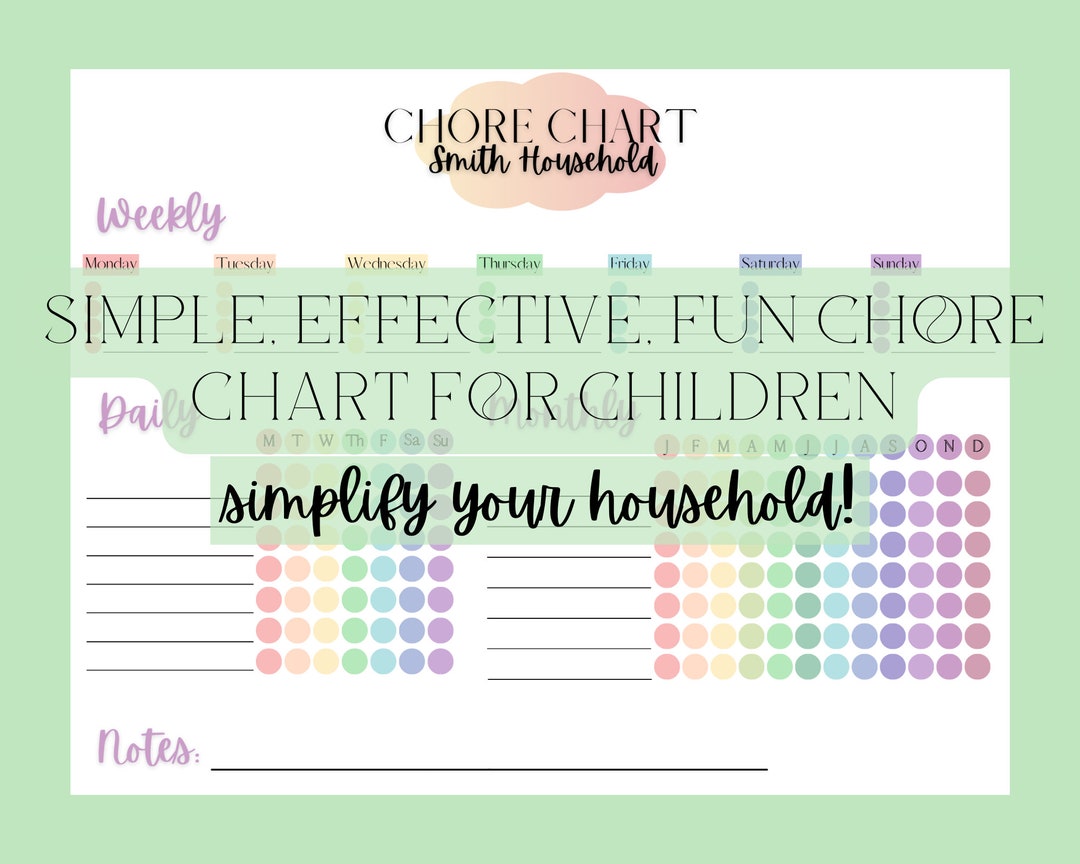 Household Chore Chart for Children, Rainbow Customizable Canva Cleaning ...