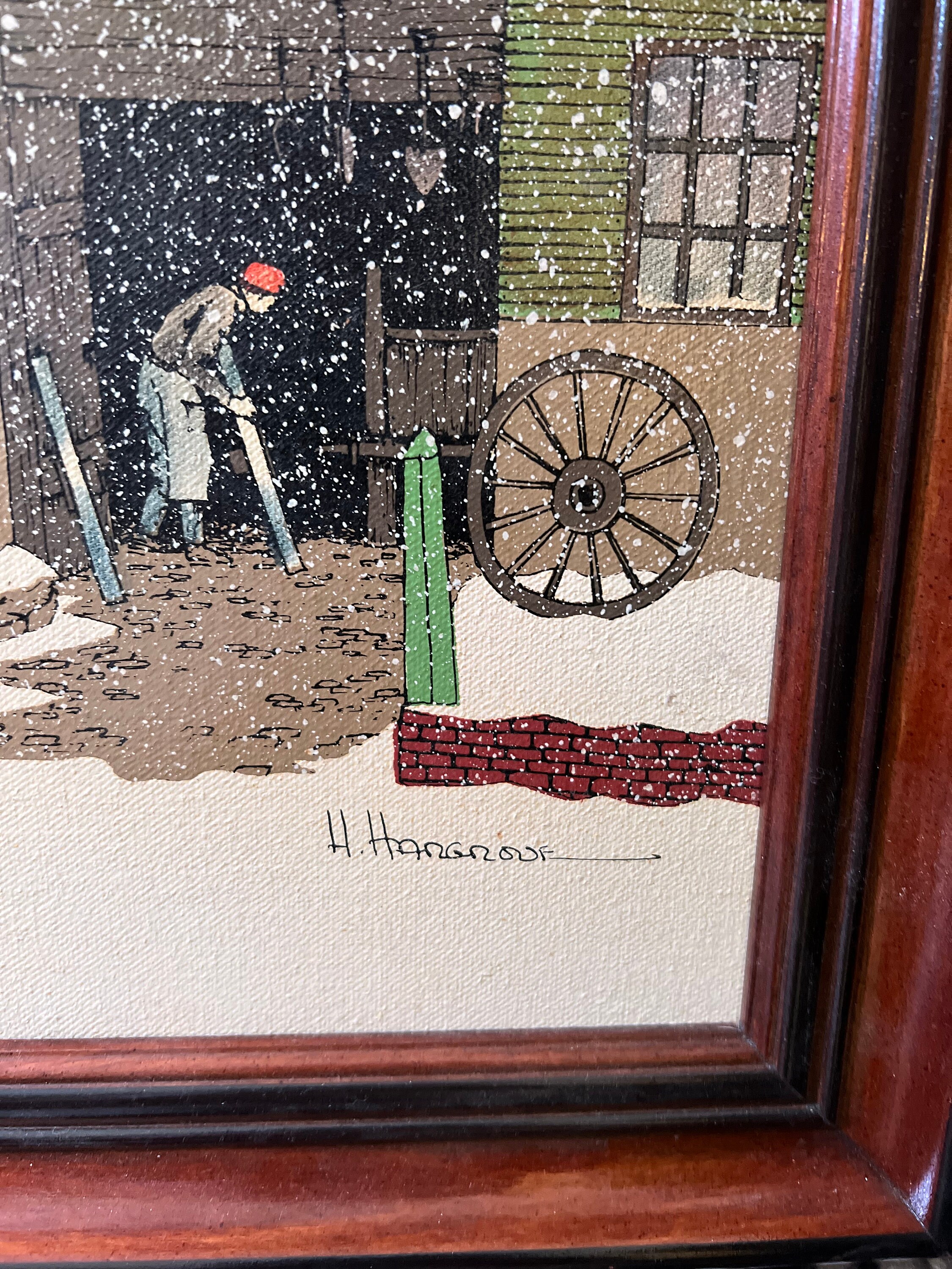 Vintage Signed H. Hargrove Oil Painting Wheel Wright Winter - Etsy