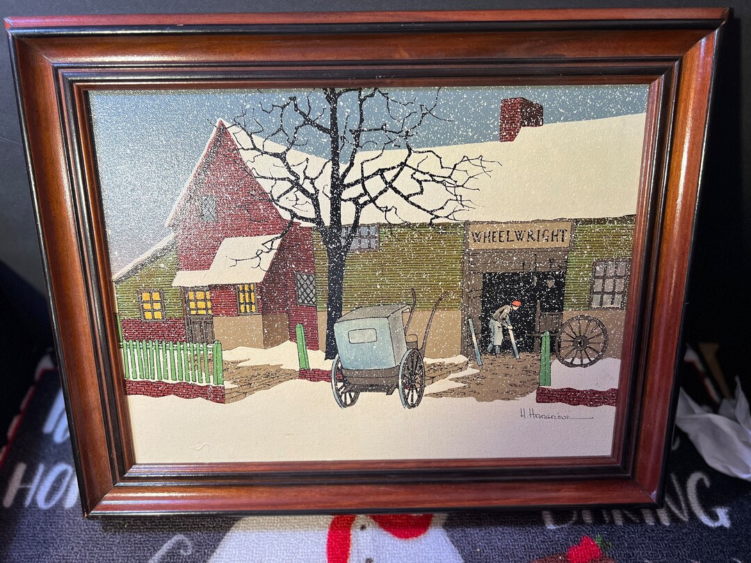 Vintage Signed H. Hargrove Oil Painting Wheel Wright Winter - Etsy