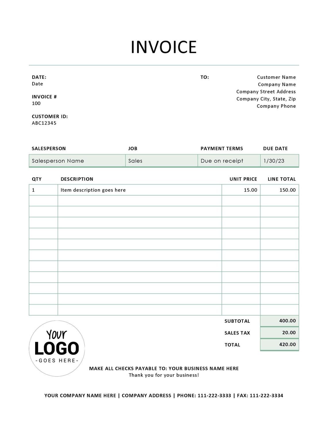 Modèle de facture modifiable Facture vierge Créez votre propre facture ...