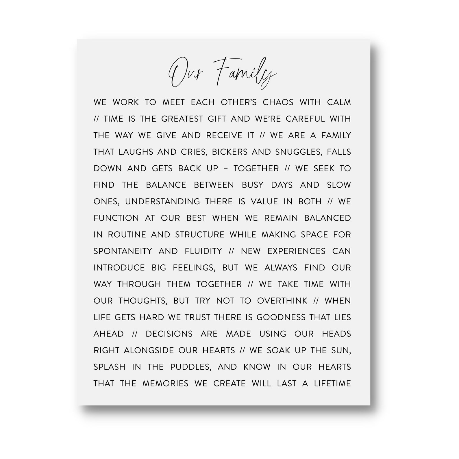 Balance Family Manifesto Core Values Family Values Family Goals Wall ...
