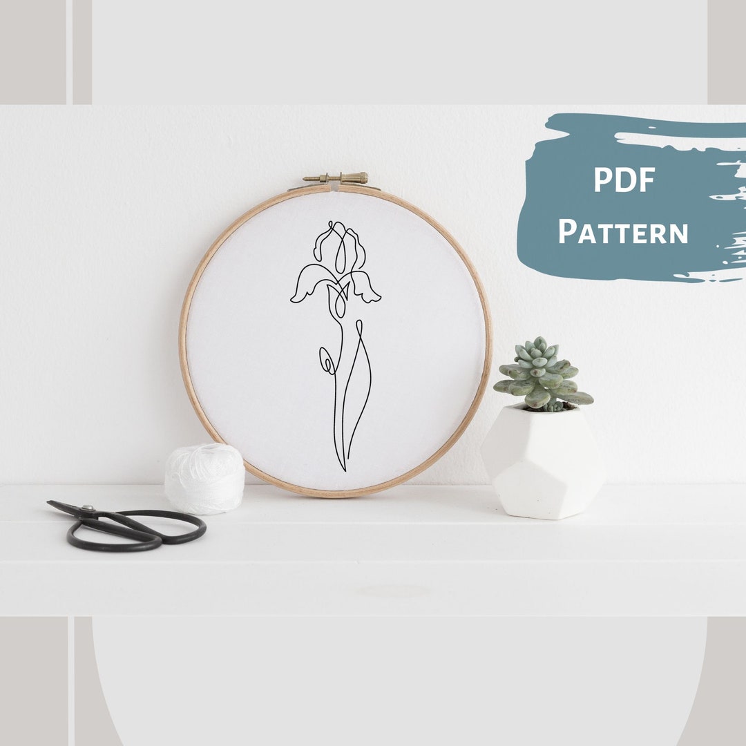 Simple Iris Hand Embroidery PDF Pattern, 4 Sizes, Instant Digital ...