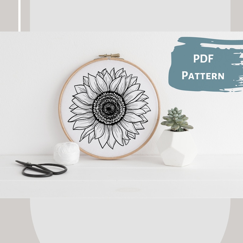 Sunflower - Hand Embroidery PDF Pattern, 4 Sizes, Instant Digital ...