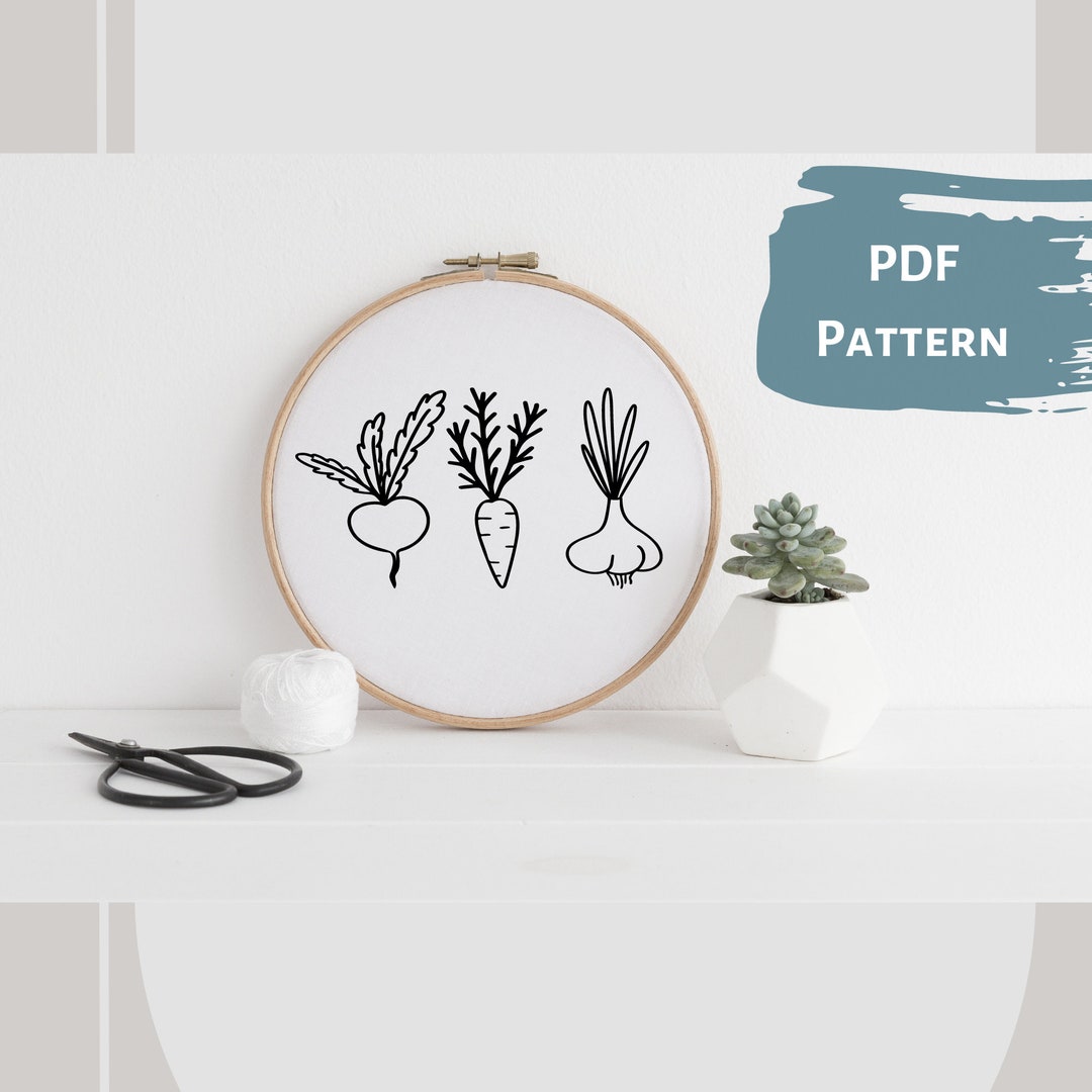 Root Vegetables - Hand Embroidery PDF Pattern, 4 Sizes, Instant Digital ...