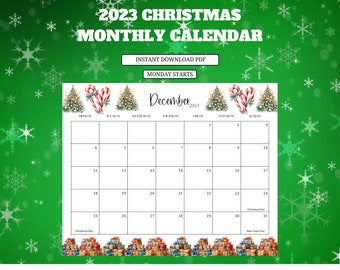 Printable December Calendar 2023, Christmas Calendar, Holiday Calendar ...