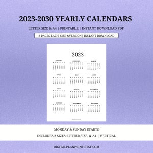 2023-2030 Year Calendars Printable, Yearly Calendar,black,one Page ...