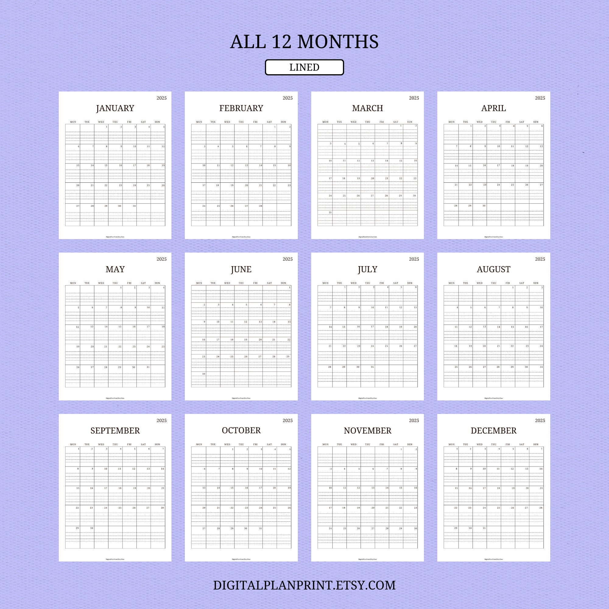 2025 Monthly Calendar, Printable ,minimalist Black Style,pdf, Letter ...